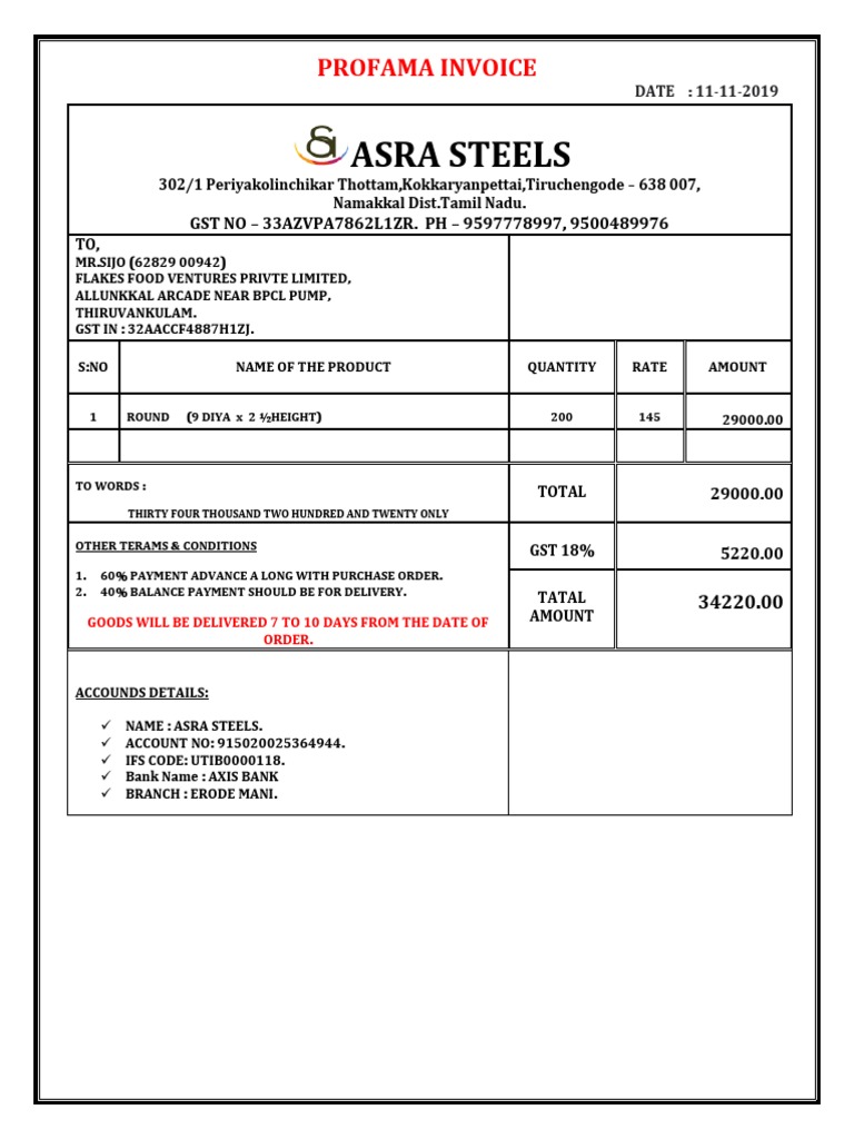 Asra Steels: Profama Invoice | PDF