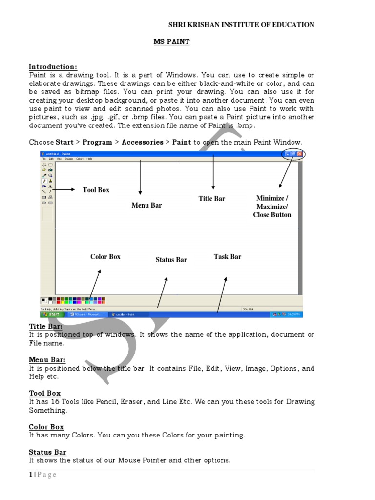 Shri Krishan Institute of Education Ms-Paint | PDF | System Software ...