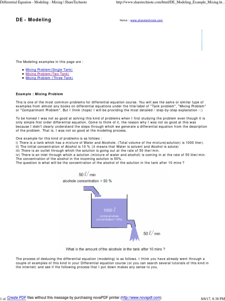 DE - Modeling: Mixing Problem (Single Tank) Mixing Problem (Three Tank ...