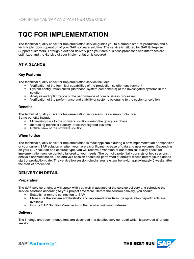 TQC For Implementation: For Internal Sap and Partner Use Only | PDF ...
