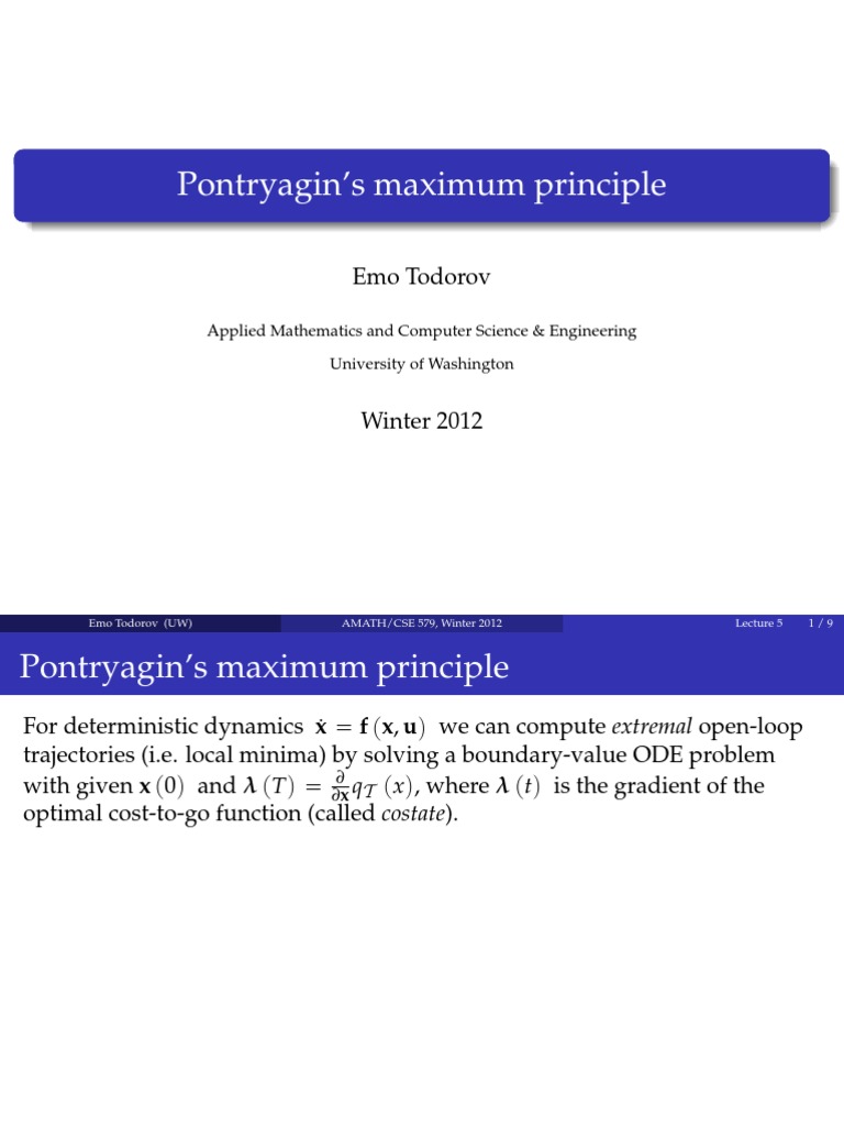 Pontryagin's Maximum Principle: Emo Todorov | PDF | Ordinary Differential Equation | Physics