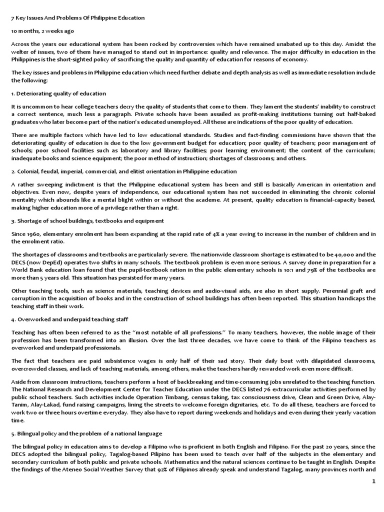 7 Key Issues and Problems of Philippine Education | Liberalism | Teachers