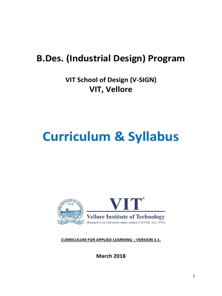 B.des. @VIT Vellore - Curriculum & Level-1 Syllabus - 21st July 2018 ...
