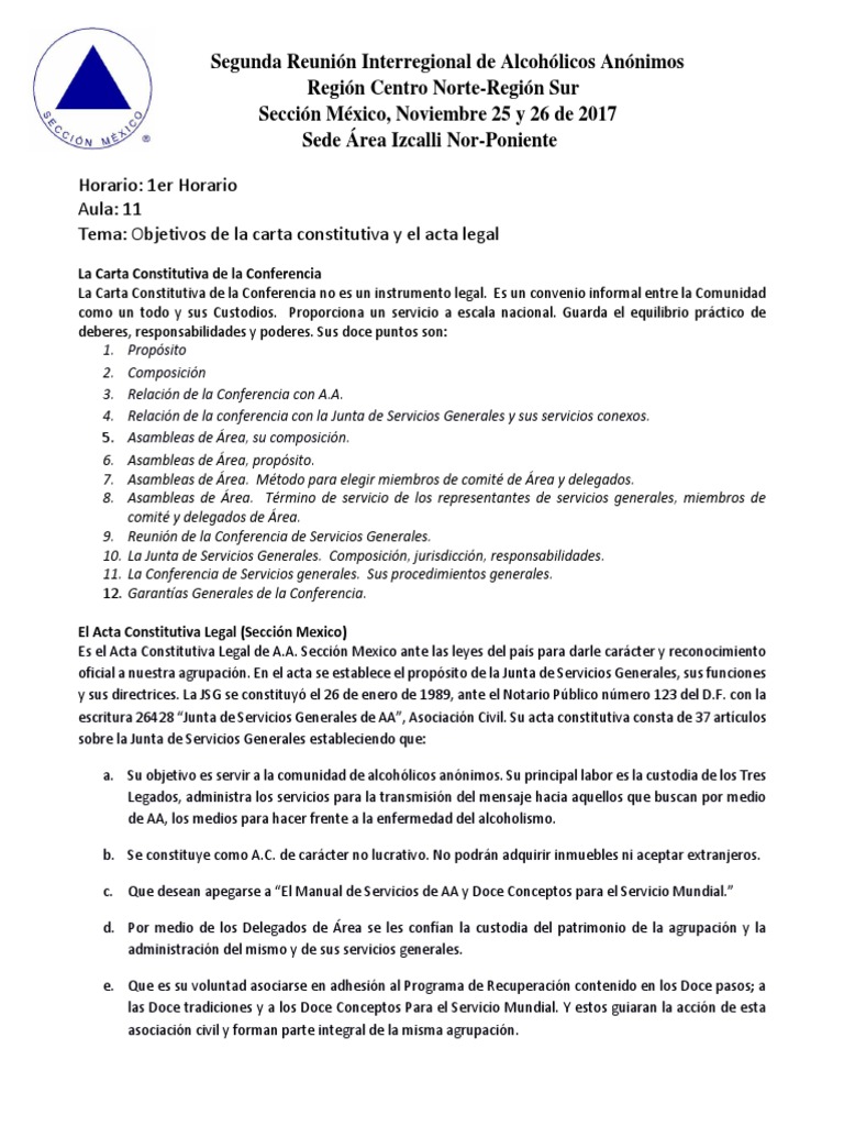Carta y Acta de A.A. México | PDF | alcoholicos anonimos | Gobierno