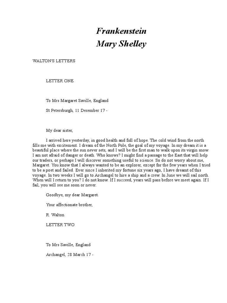 Walton's Letters in Frankenstein | PDF | Frankenstein