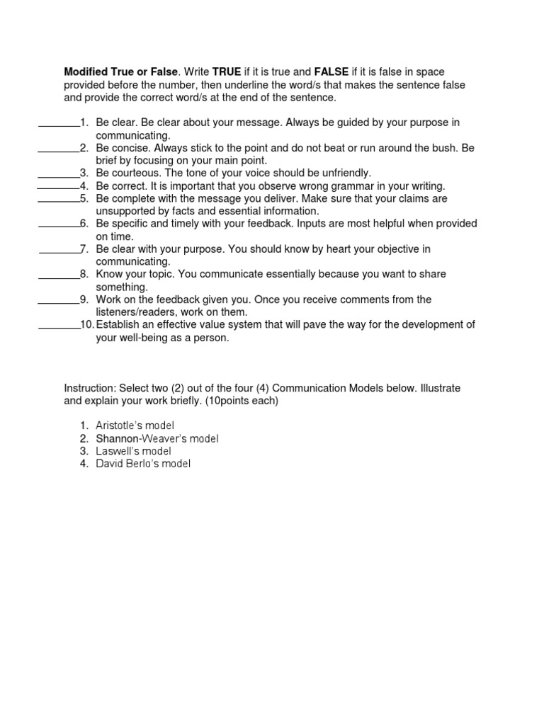 Modify True or False Communication Skills | PDF