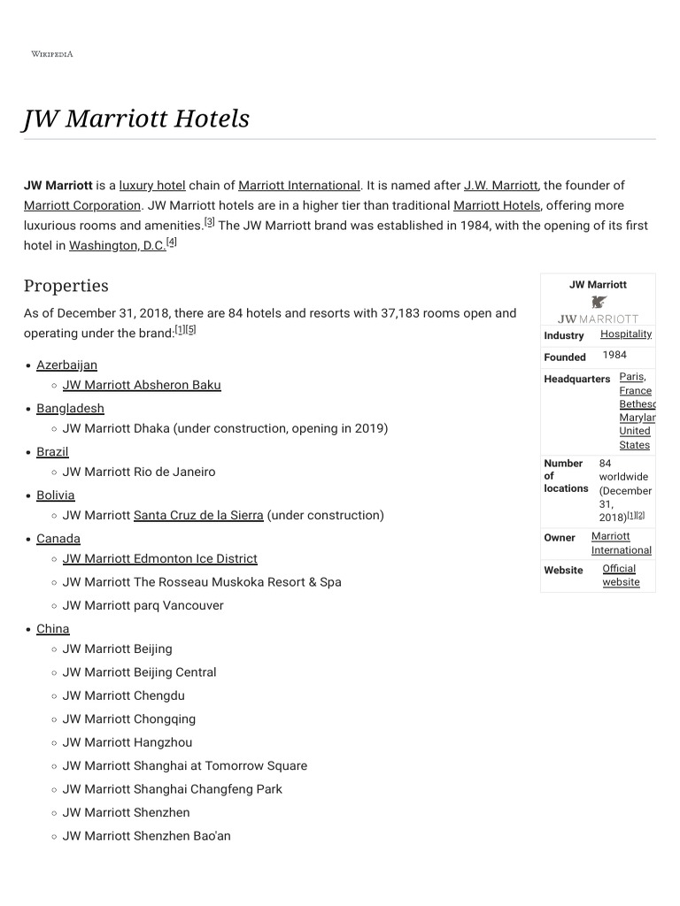 JW Marriott Hotels - Wikipedia | PDF | Marriott International ...