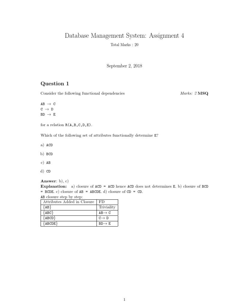 Database Management System: Assignment 4: September 2, 2018 | PDF ...