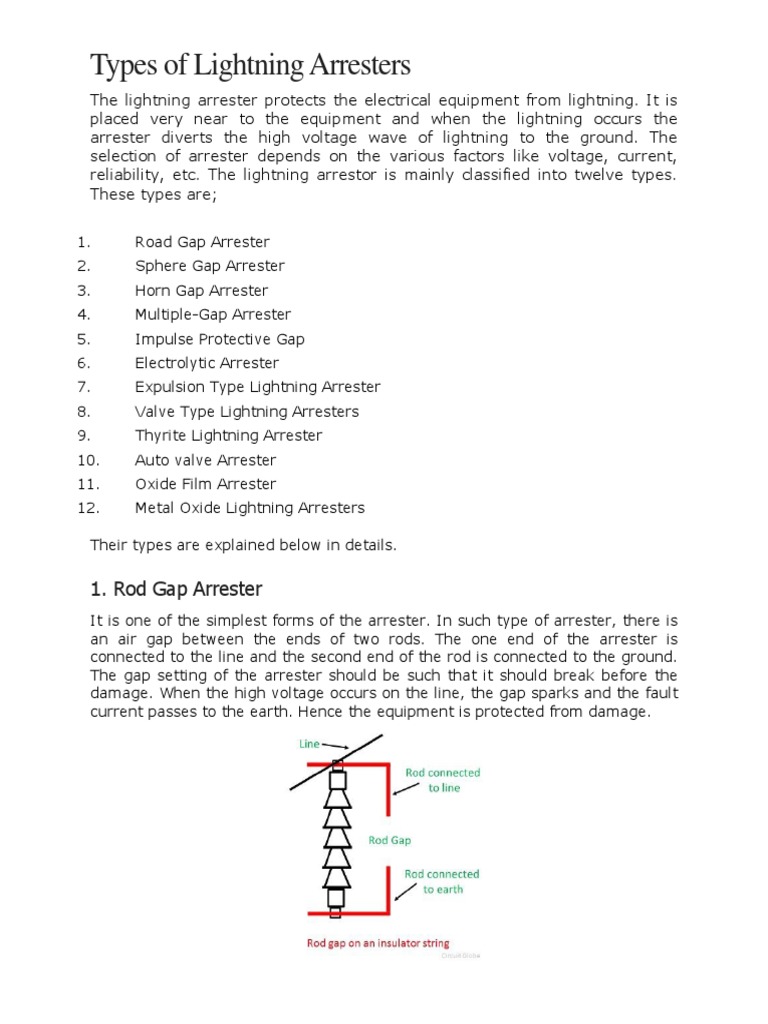 Types of Lightning Arresters: 1. Rod Gap Arrester | PDF | Electric Arc ...