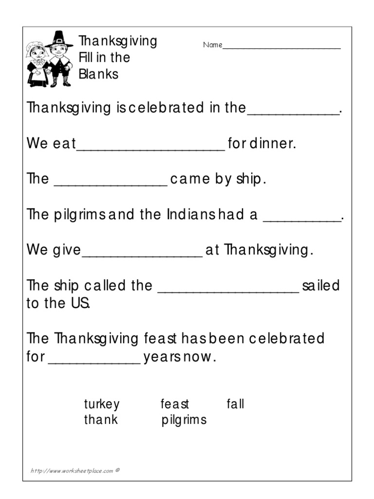 Thanksgiving Fill in The Blanks | PDF
