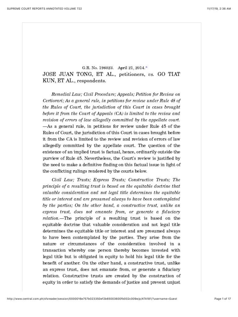 Tong v. Go Tiat Kun | PDF | Trust Law | English Trust Law