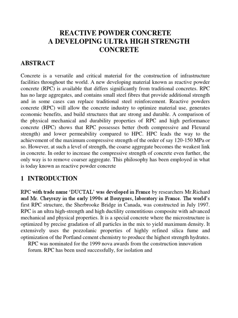 Reactive Powder Concrete A Developing Ultra High Strength Concrete | PDF