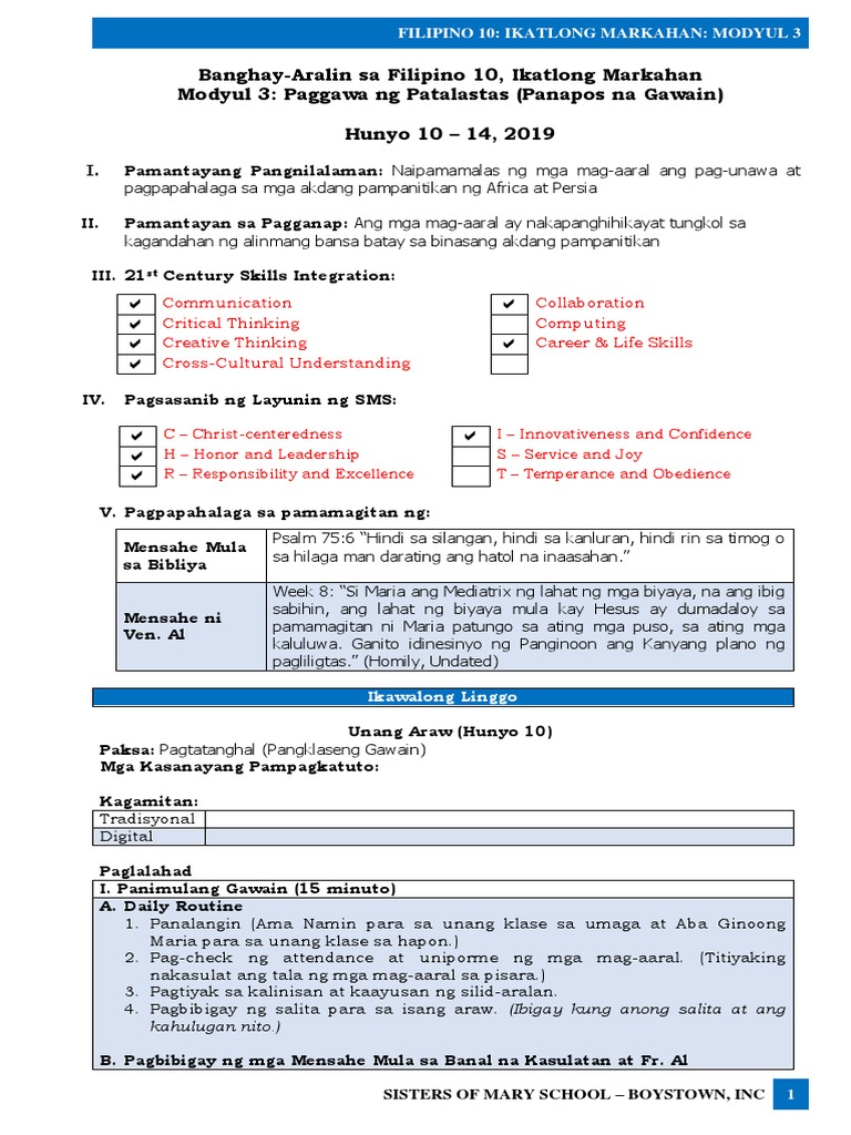 Grade 10 Filipino (Template) | PDF