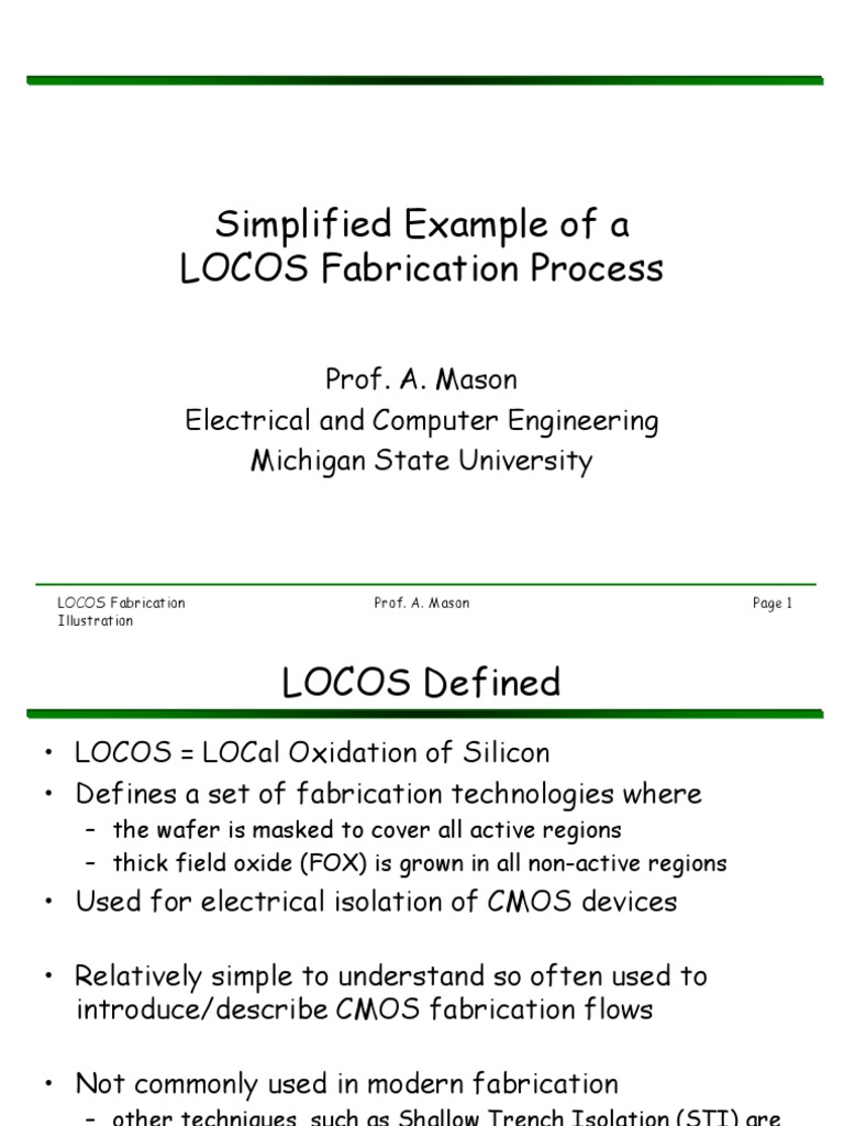 LOCOS Slideshow | PDF | Semiconductor Device Fabrication | Wafer ...