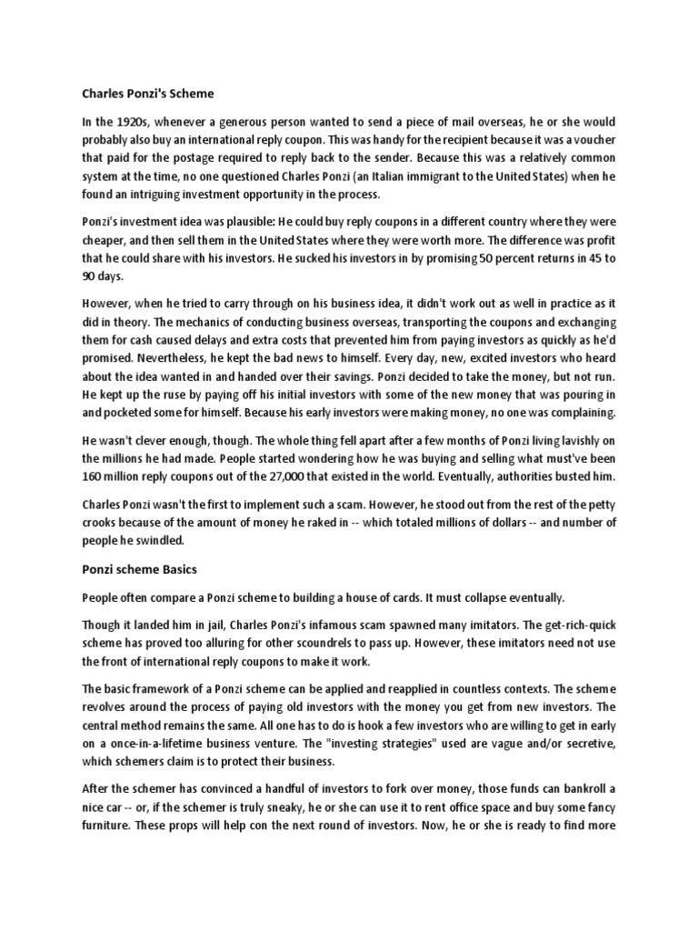 Charles Ponzi's Scheme | PDF | Ponzi Scheme | U.S. Securities And ...