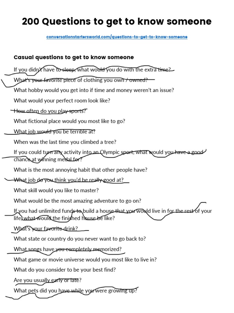 200 Questions To Get To Know Someone | PDF