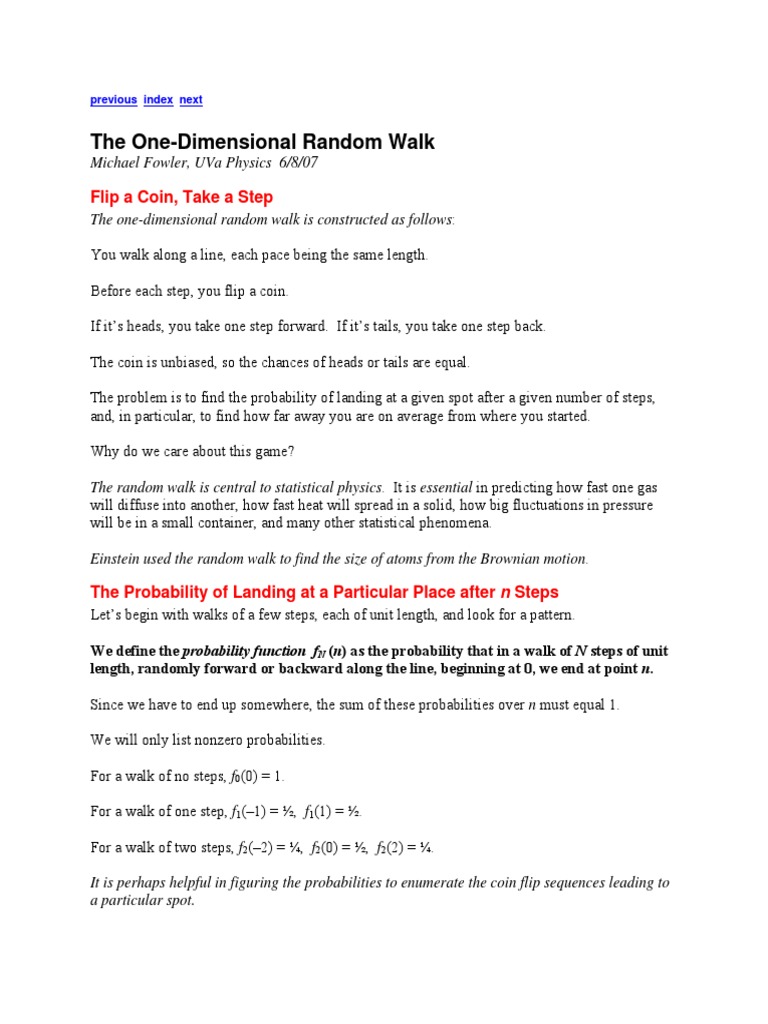 The One-Dimensional Random Walk: Flip A Coin, Take A Step | PDF ...