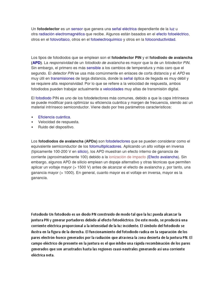 Fotodetectores: PIN vs APD | PDF | Semiconductores | Electromagnetismo