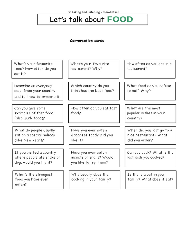 Let's Talk About: Conversation Cards | PDF | Restaurants | Meal