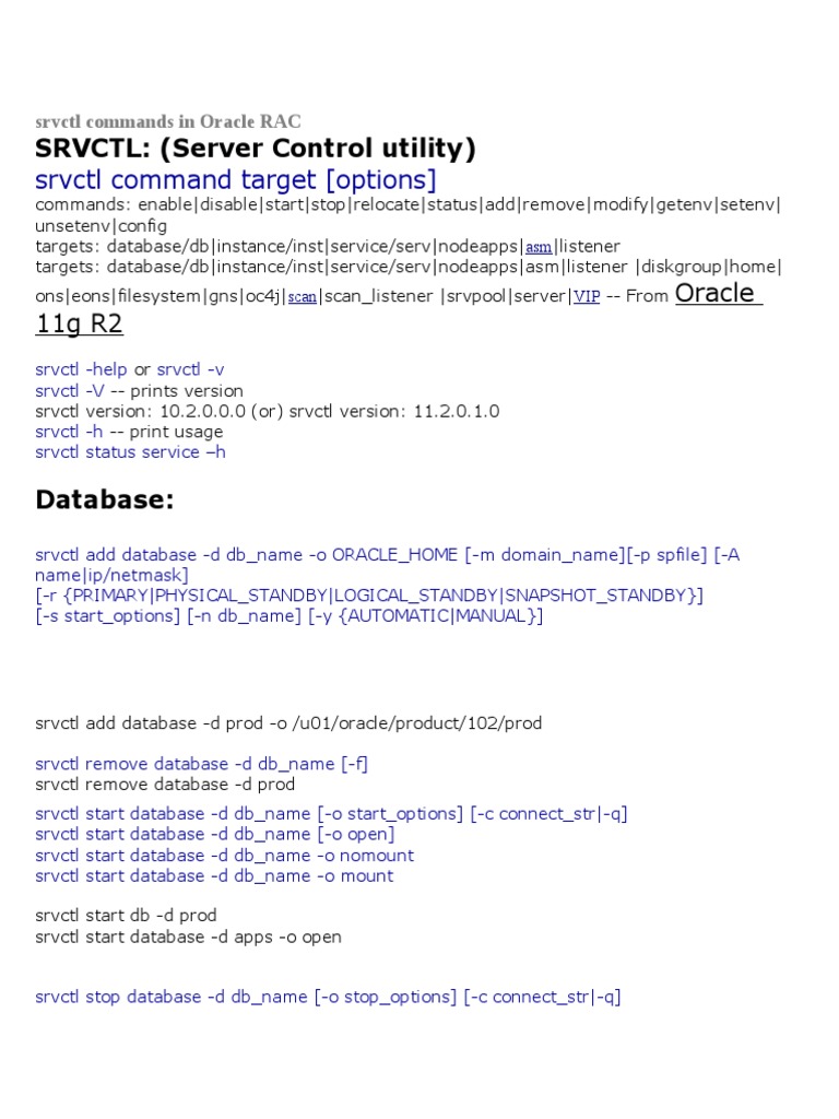SRVCTL Commands in Oracle RAC | PDF | Computer Data | Network Architecture