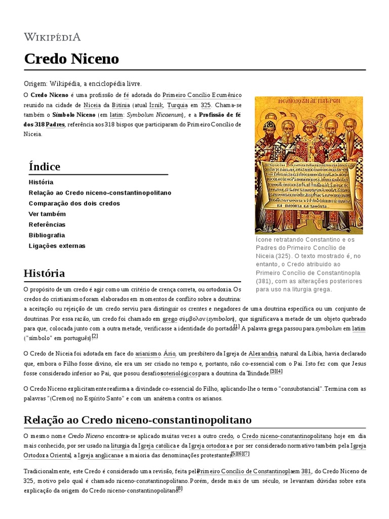 Credo Niceno | PDF | Conceitos de Deus | Movimentos Teológicos Cristãos