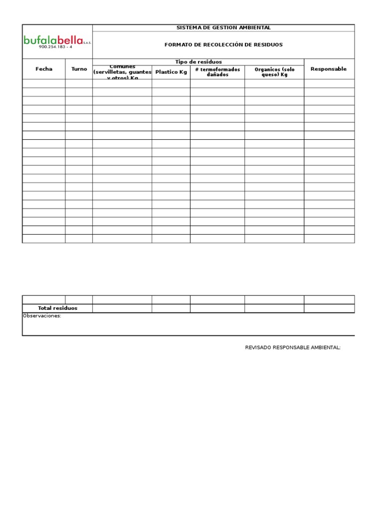 R-GA-02 Formato de Recoleccion de Residuos | PDF | Residuos | Impacto ...
