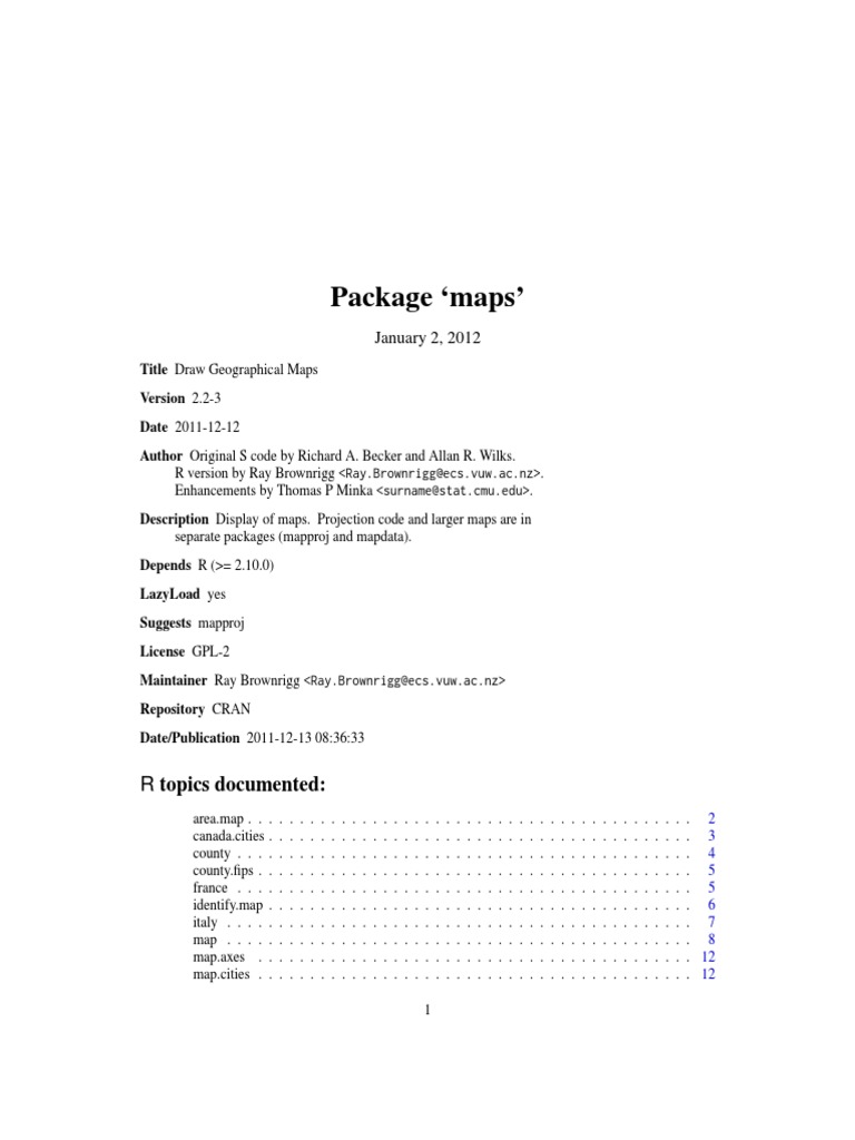 Package Maps': R Topics Documented | Download Free PDF | Latitude | Parameter (Computer Programming)