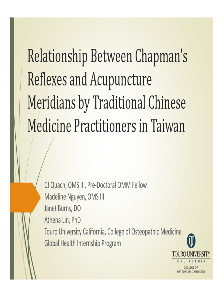 Relationship Between Chapman's Reflexes and Acupuncture Meridians by Traditional Chinese ...