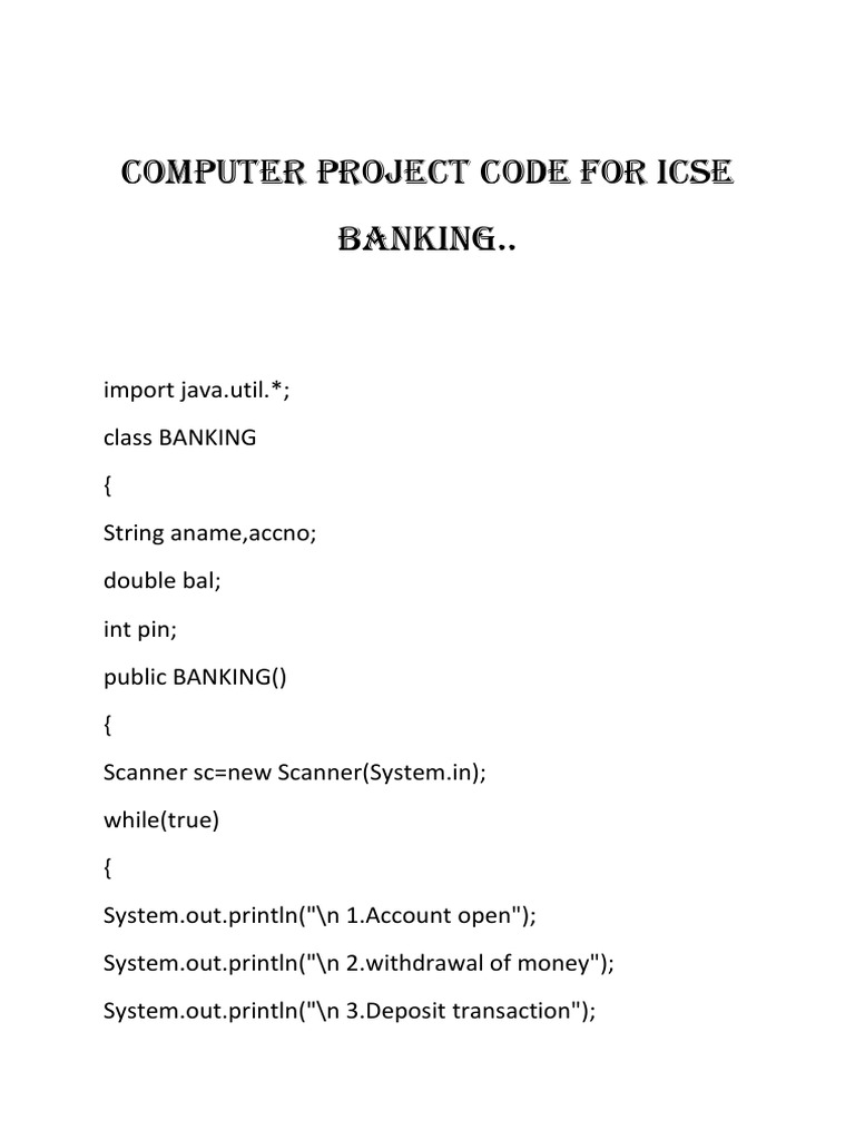 Computer Project Code For Icse Banking. | PDF | Personal Identification ...