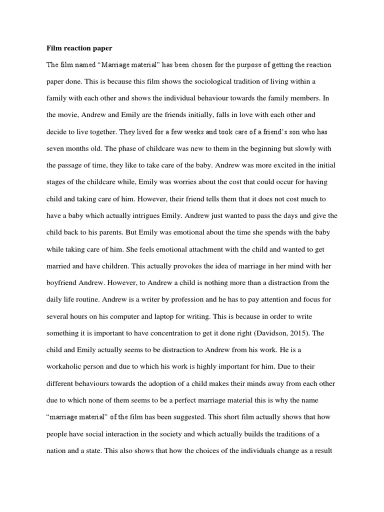 Film Reaction Paper | PDF | Child Care | Relationships