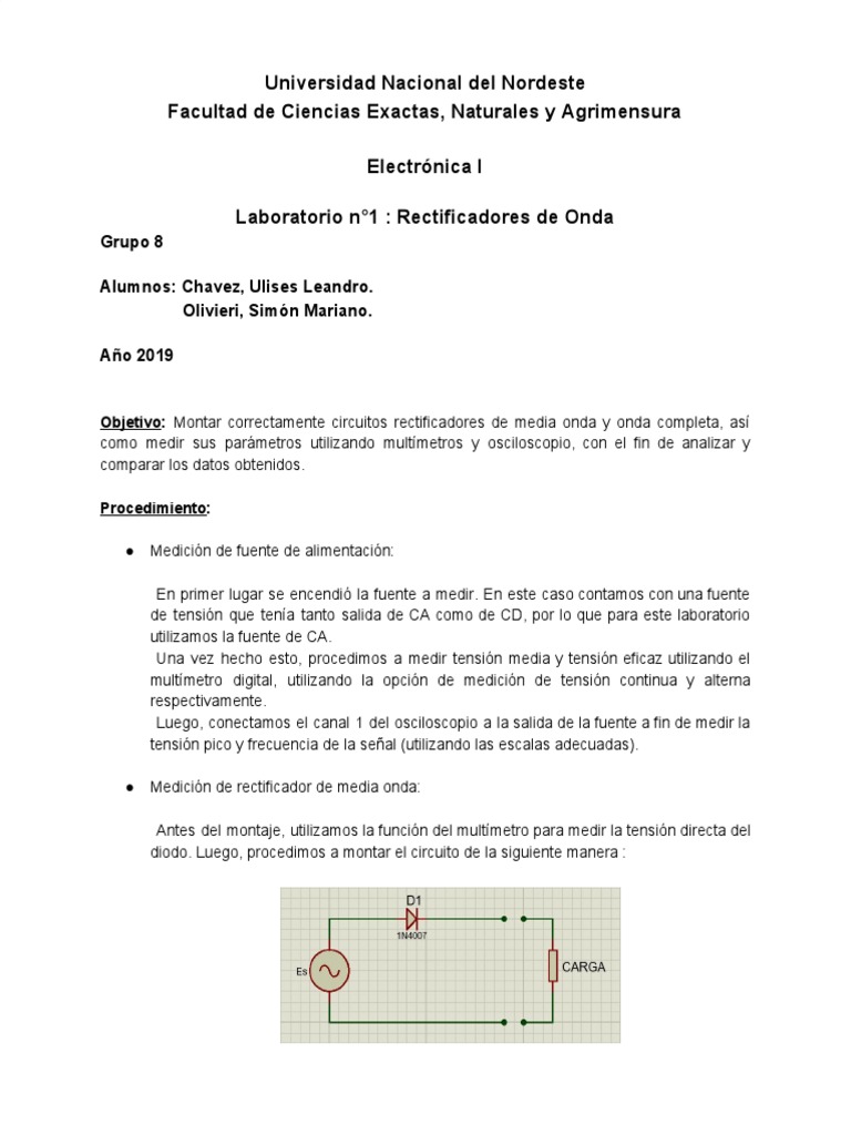 Laboratorio de Electrónica. Circuitos Rectificadores | PDF | Rectificador | Medición