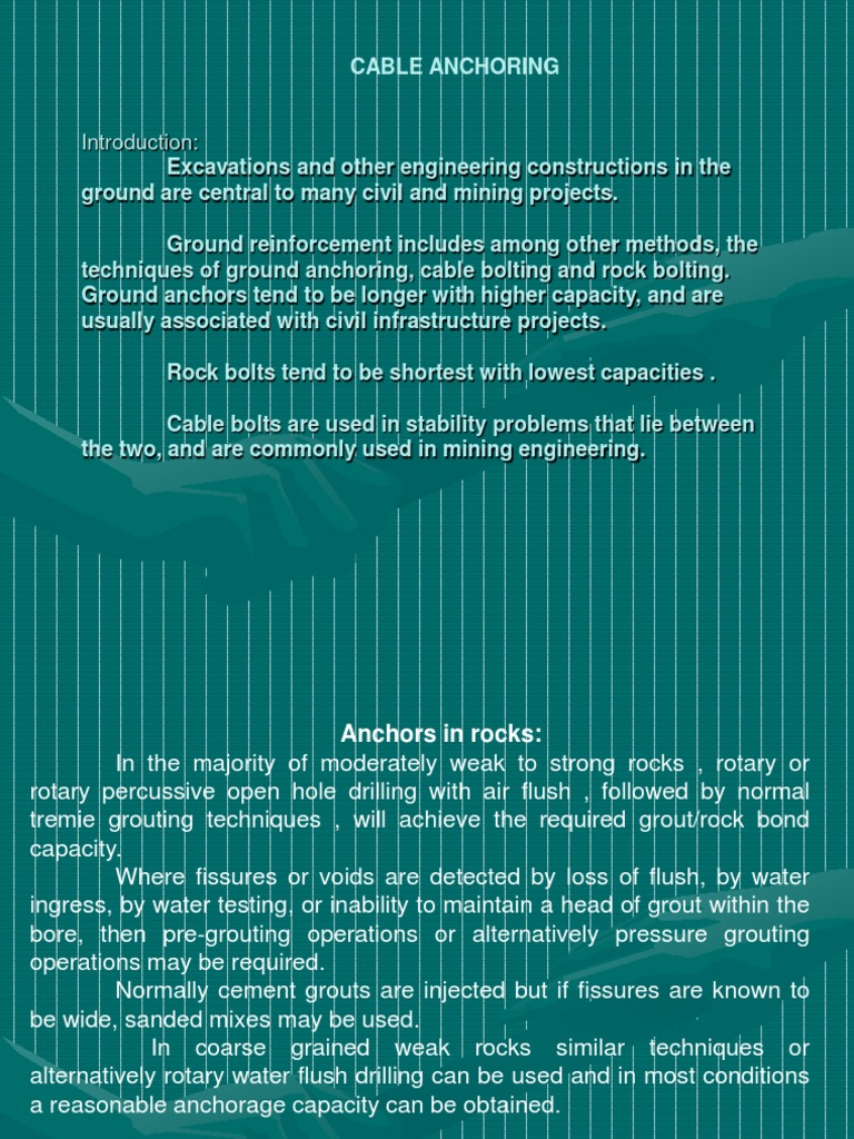 Cable Anchoring Techniques In Engineering Pdf Anchor Drilling