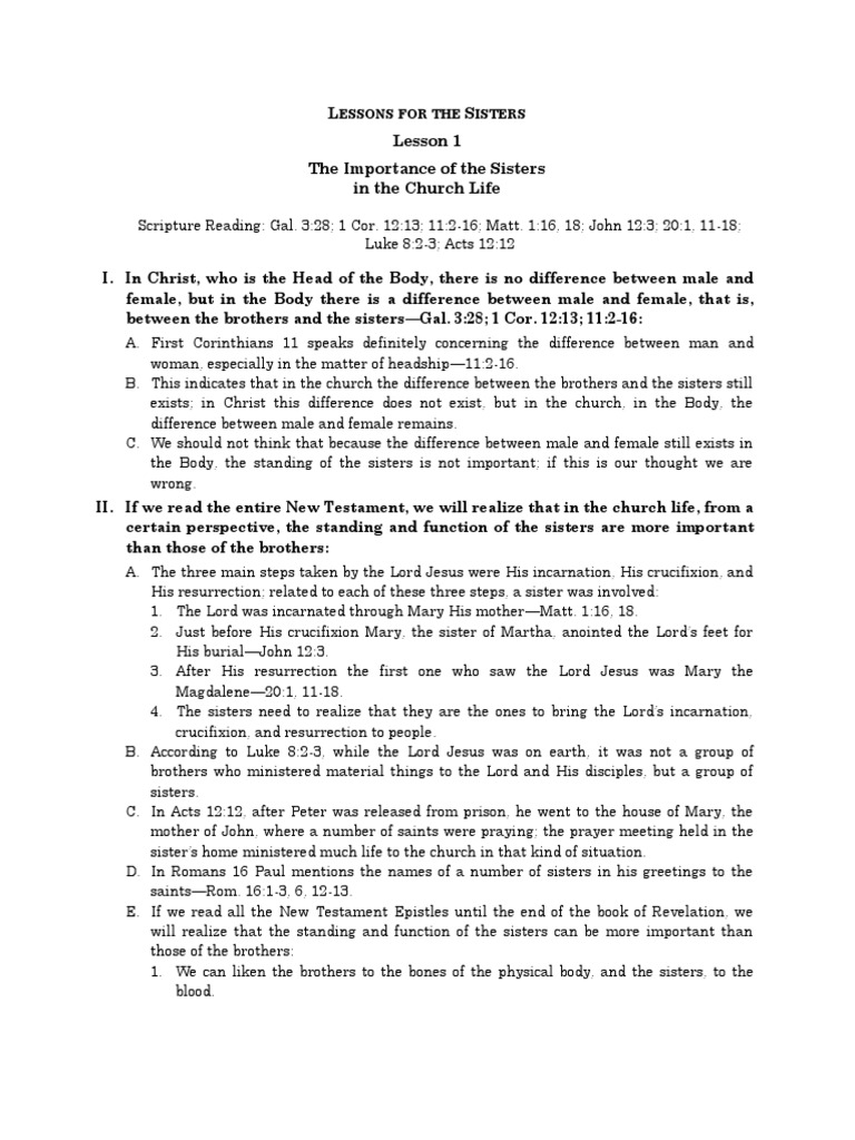 Lessons - For - Sisters+01 - The Importance of The Sisters | PDF ...