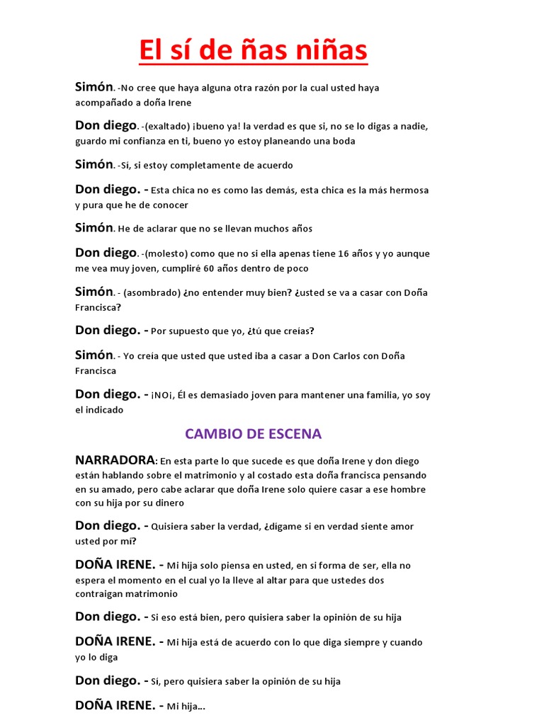 El sí de las niñas: Conflictos amorosos | PDF