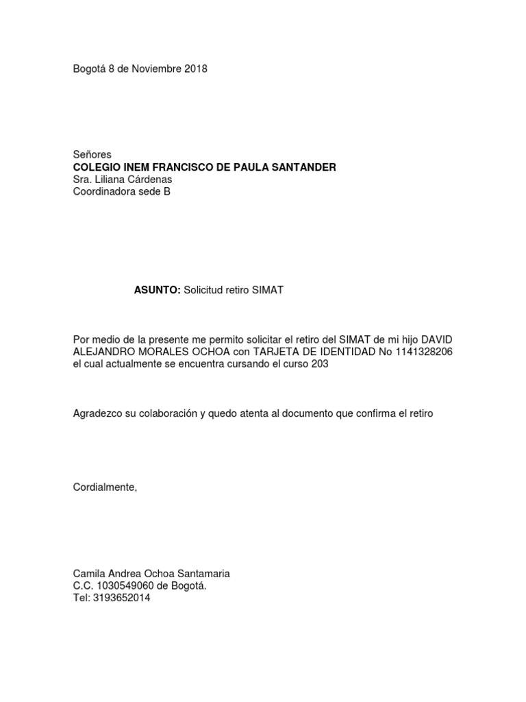 Carta Retiro SIMAT