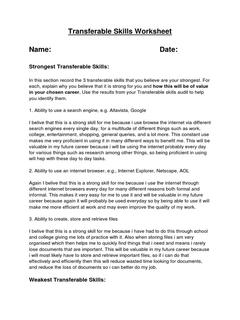 04 Transferable Skills Worksheet | PDF | Web Search Engine | Internet