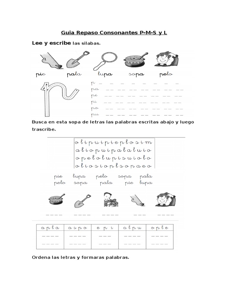 Guías Repaso Consonantes Primero Básico | PDF