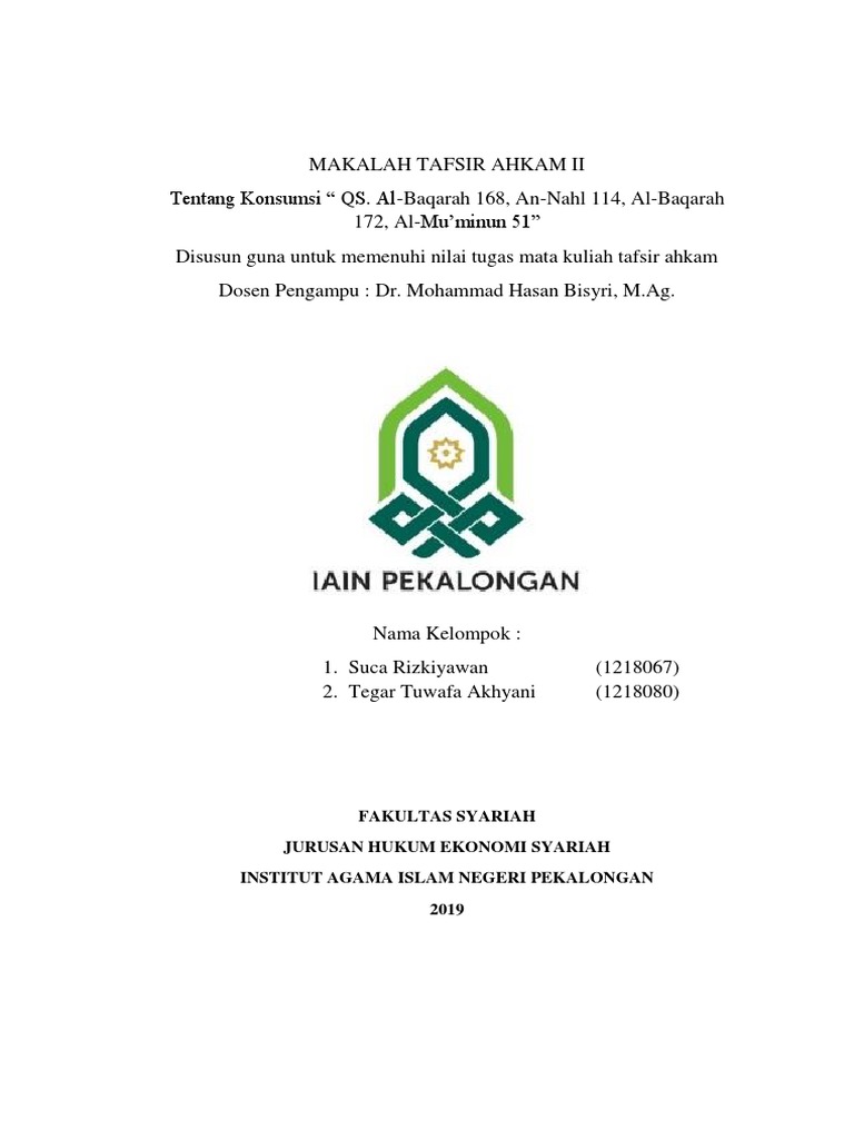 Makalah Tafsir Ahkam Konsumsi Kelompok 7 | PDF