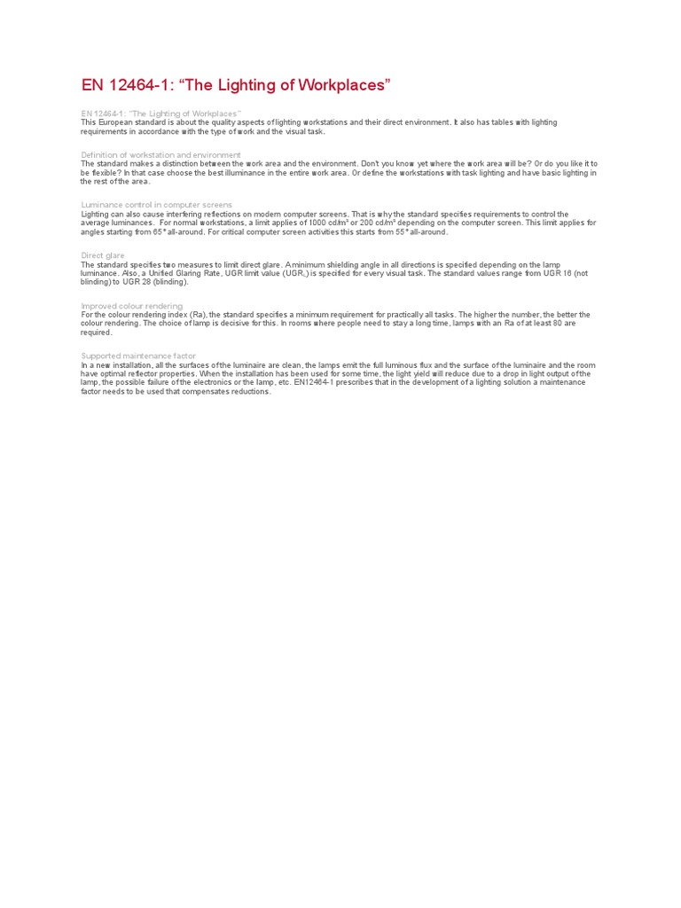 EN 12464-1: "The Lighting of Workplaces" | PDF