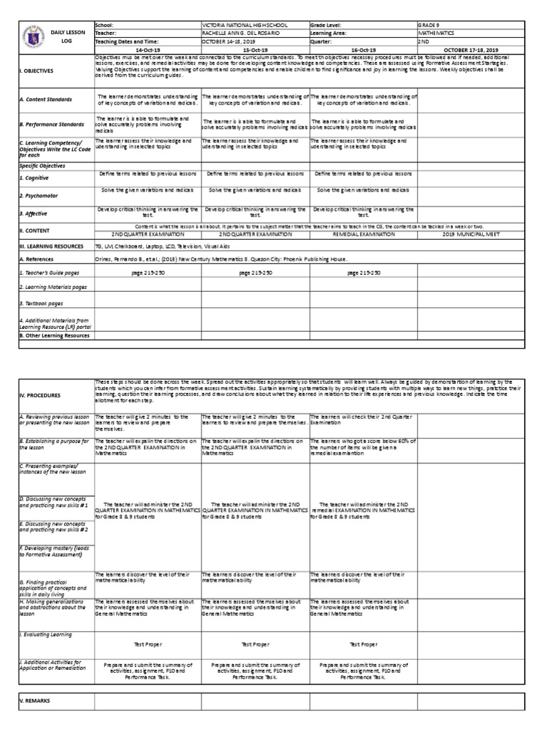 DLL in Gen Math | Download Free PDF | Teachers | Learning