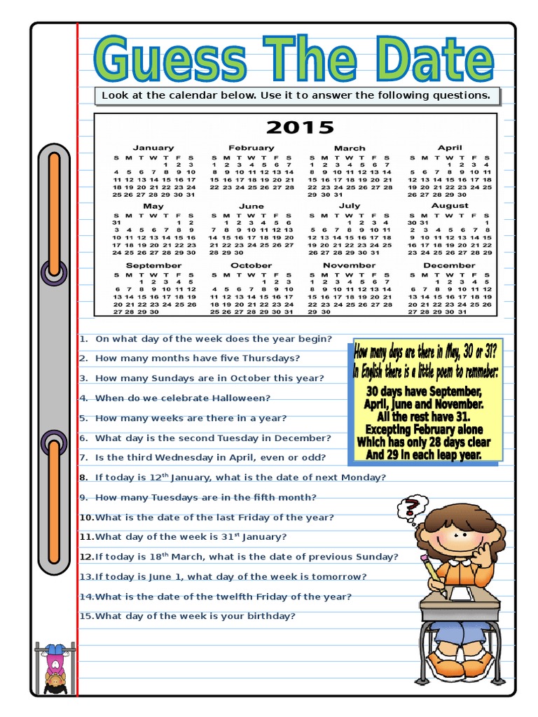 Look at The Calendar Below. Use It To Answer The Following Questions | PDF