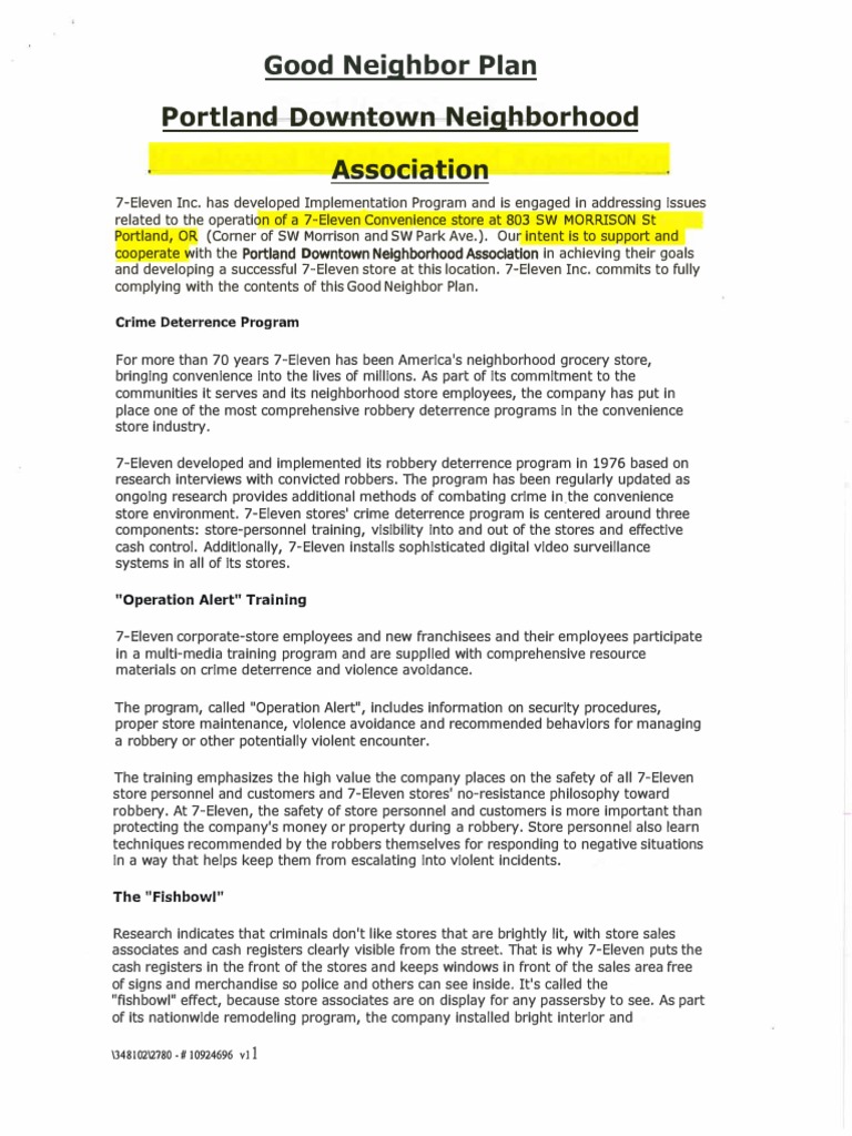 7-11 Good Neighbor Plan | PDF | Retail | Violence