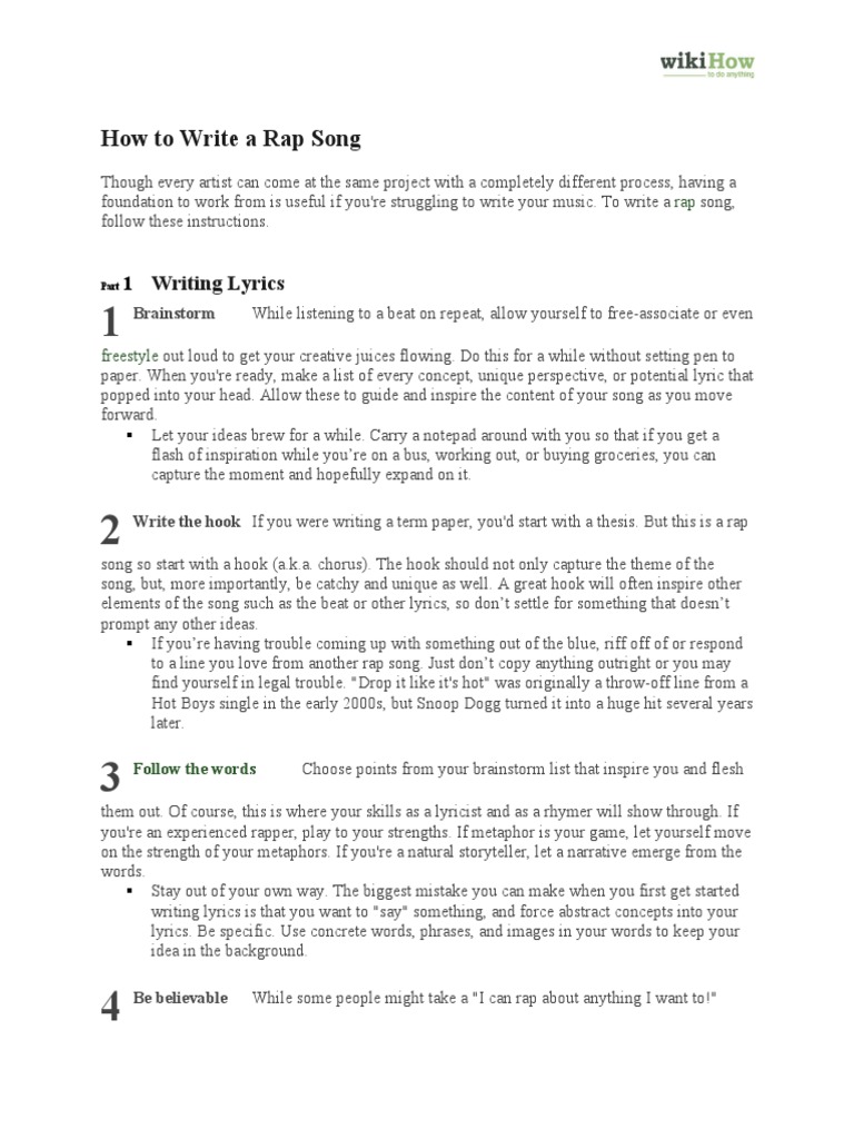 How To Write A Rap Song: Writing Lyrics | PDF | Song Structure | Hip ...