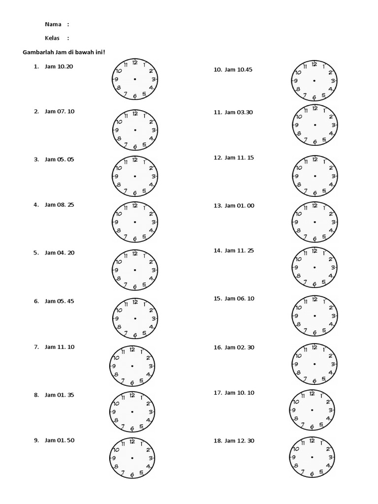 Gambar Jam untuk Latihan Waktu | PDF