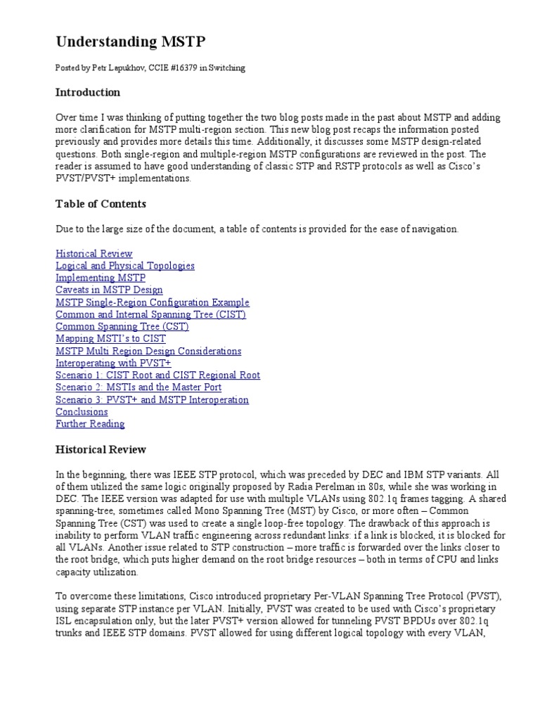 Understanding MSTP | PDF | Network Topology | Computer Standards