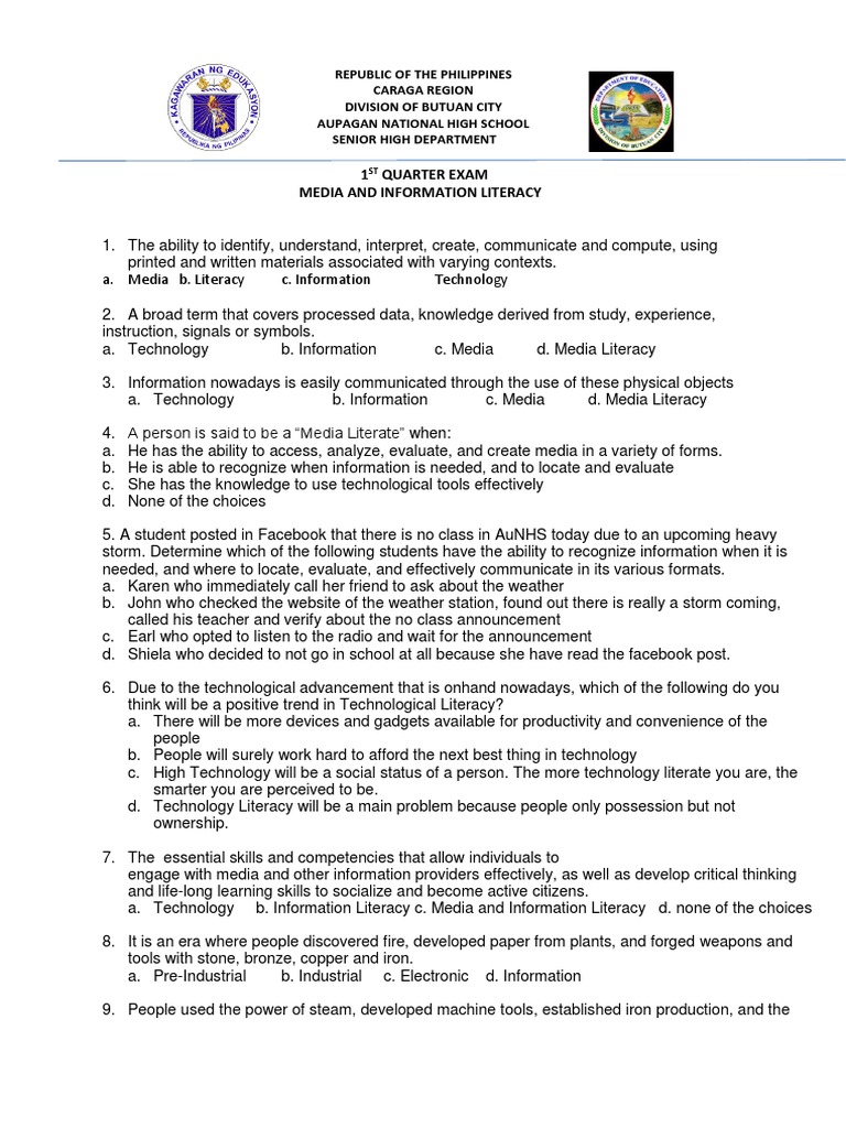 MIL 1st Grading Exam | PDF | Mass Media | Literacy