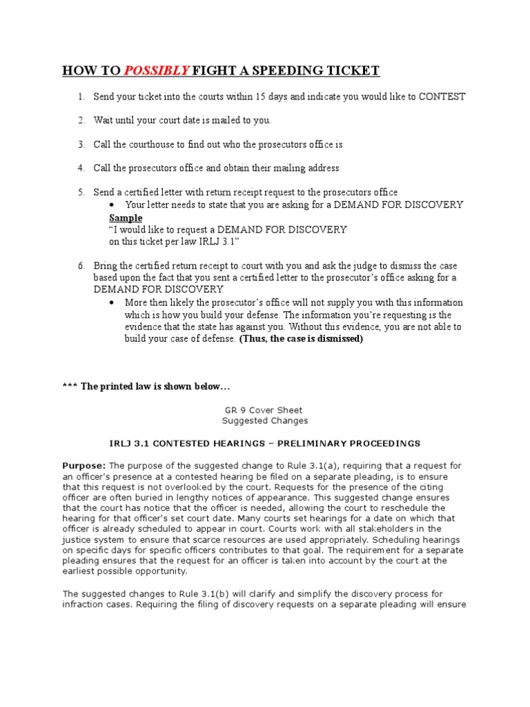 Contesting a Speeding Ticket Guide | PDF | Discovery (Law) | Continuance