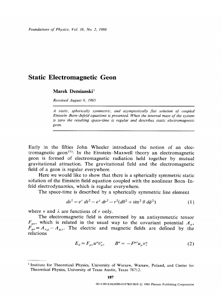 Static Electromagnetic Geon | Download Free PDF | Classical ...