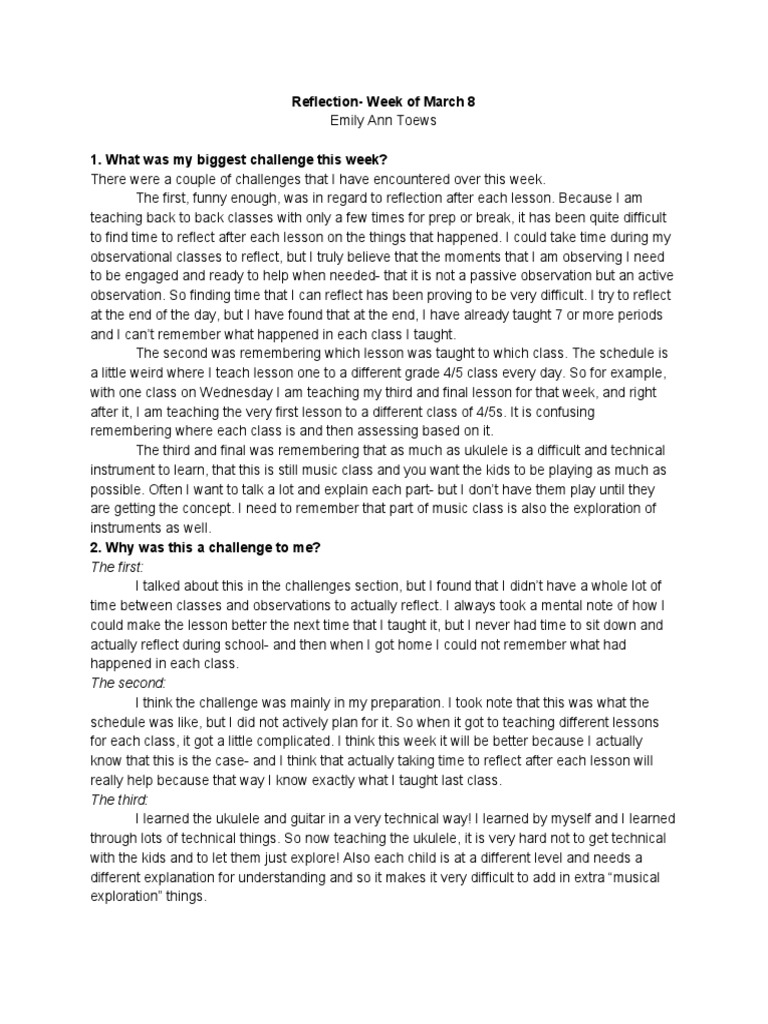 Reflection - Week of March 8 | PDF | Education Theory | Teaching
