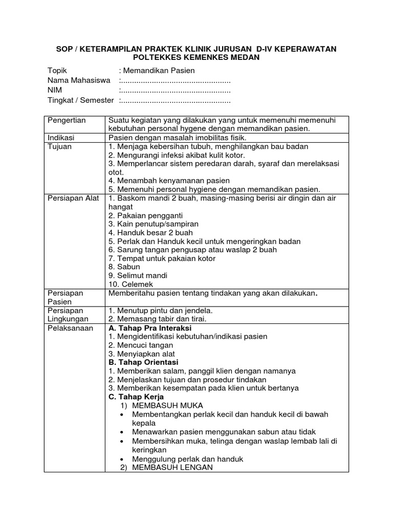 SOP Memandikan Pasien | PDF